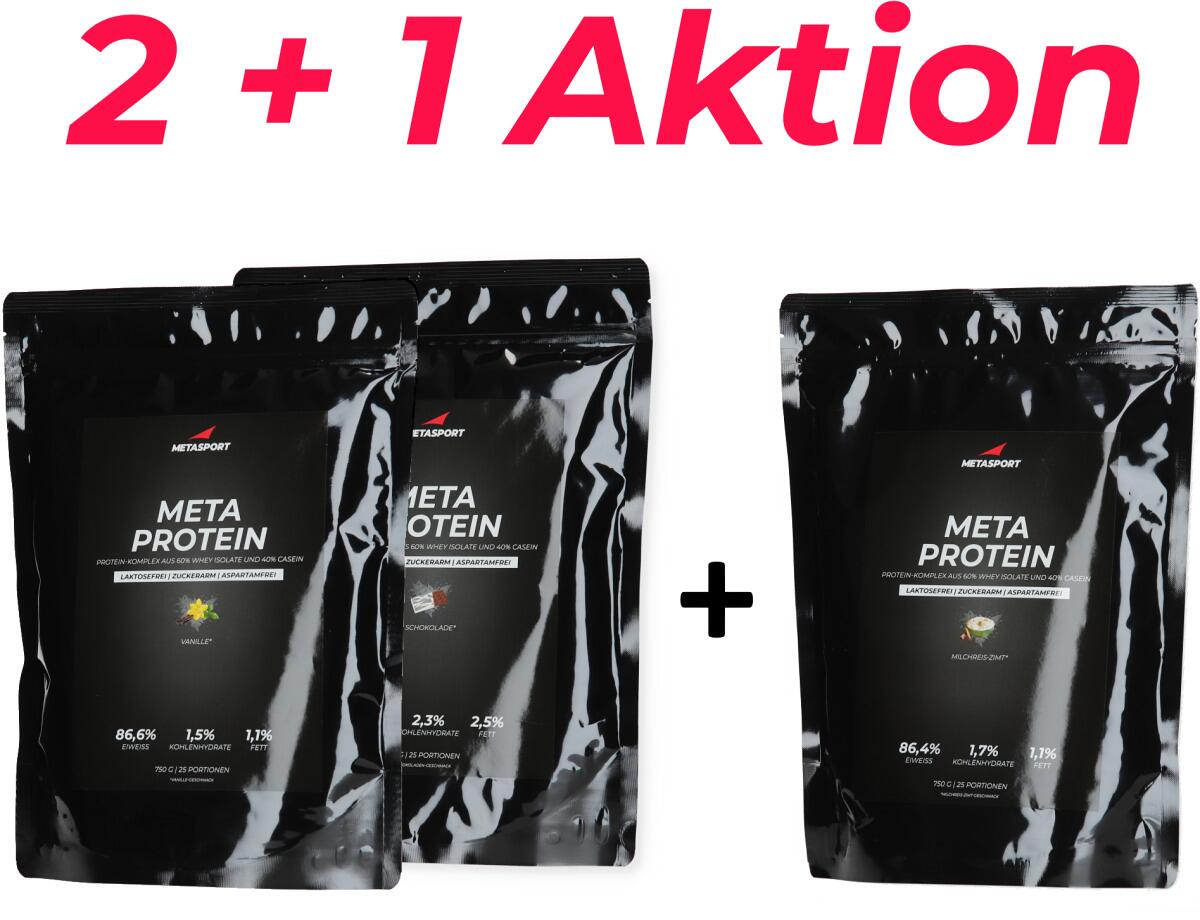 Metasport Meta Protein 2 + 1 Aktion, 3 x 750 g Beutel, Banane + Vanille ...