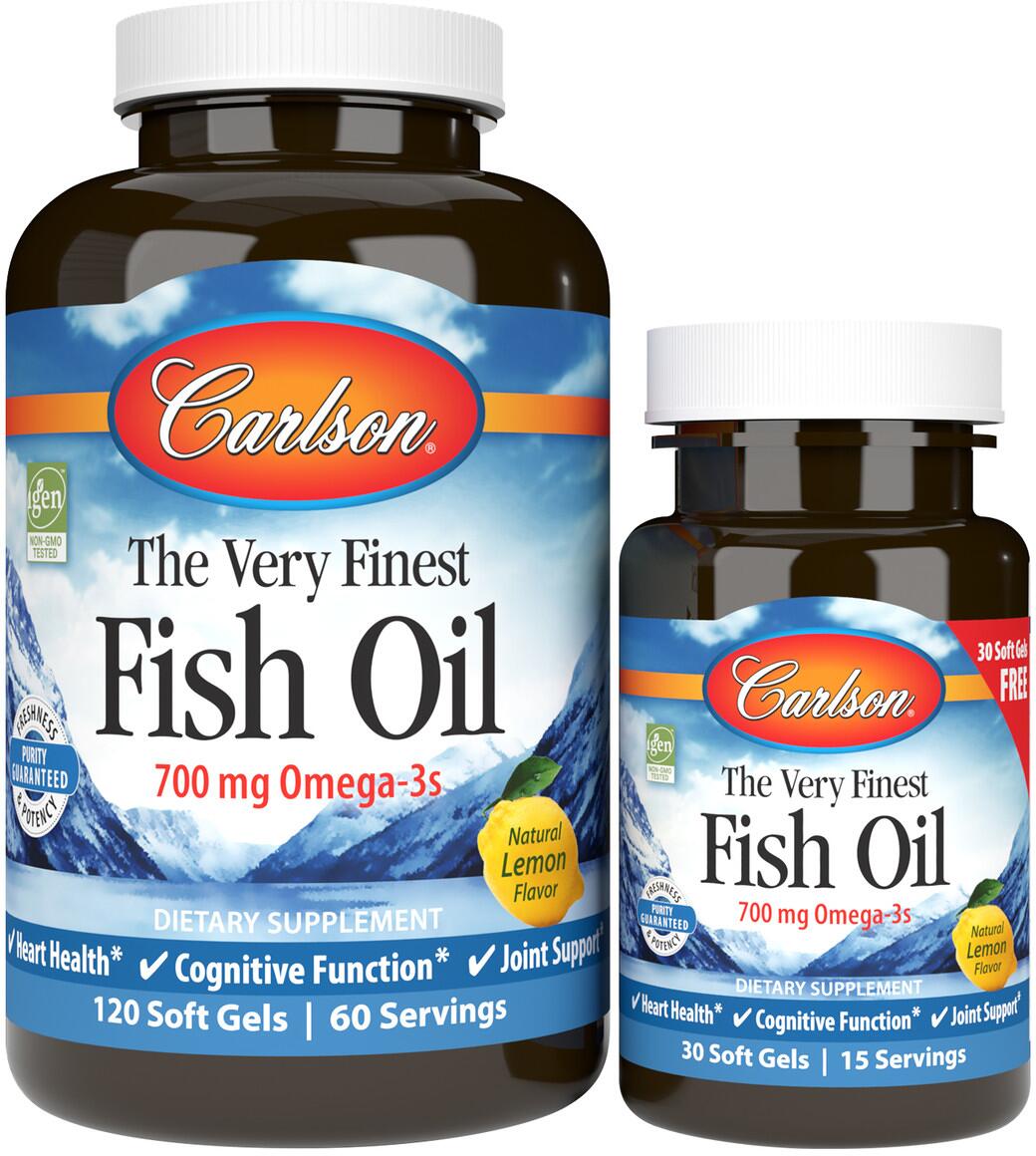 Carlson Labs The Very Finest Fish Oil, 700 mg, 120 + 30 Kapseln, Lemon ...
