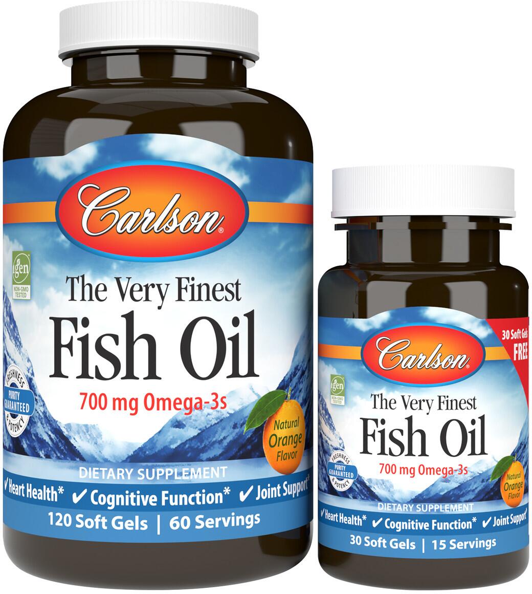 Carlson Labs The Very Finest Fish Oil, 700 mg, 120 + 30 Kapseln, Orange ...