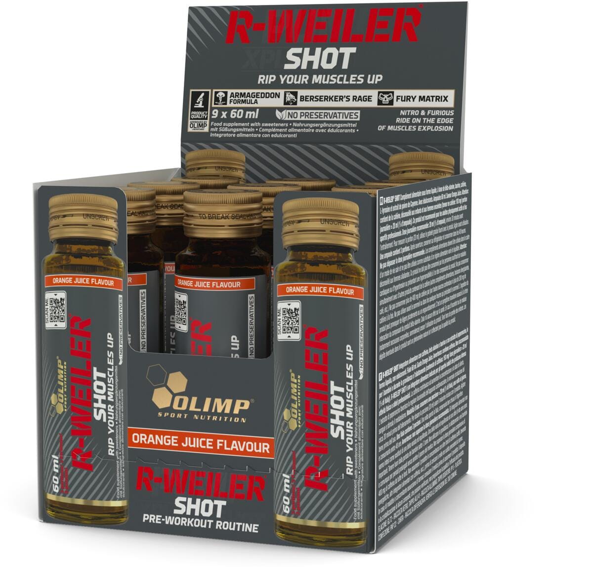 Olimp R-Weiler Shot, 9 x 60 ml Ampullen, Orange Juice bei Metasport