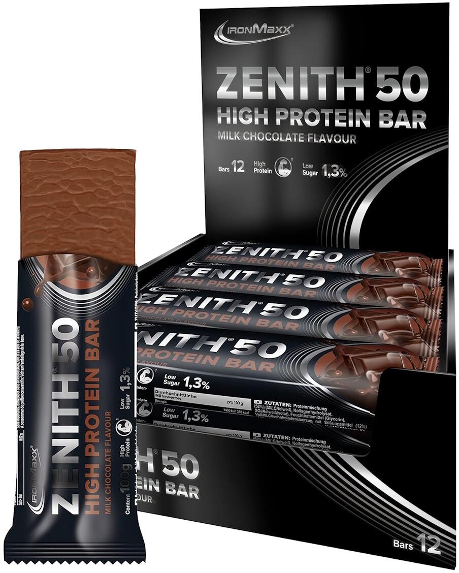 IronMaxx Zenith 50 High Protein Bar, 12 × 100 g Riegel, Milk Chocolate ...